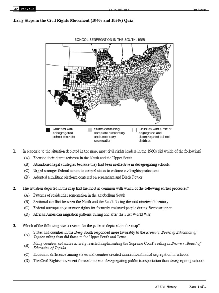 8.6 TB Early Steps in The Civil Rights Movement 1940s and 1950s Quiz ...
