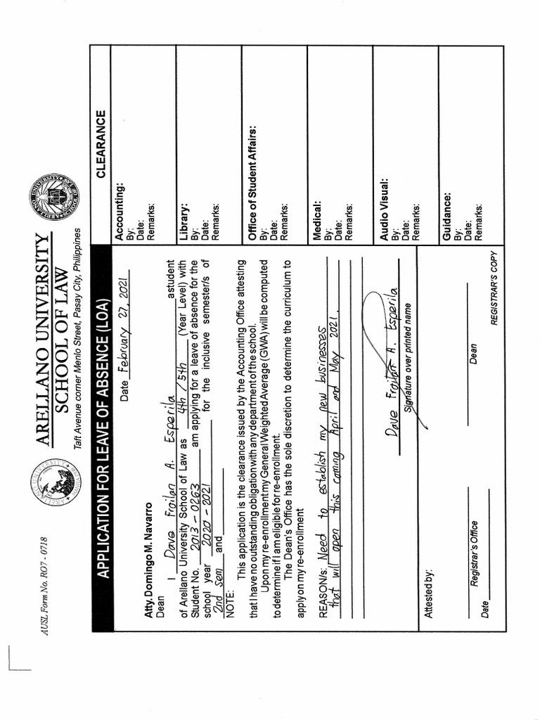 Application For LOA | PDF