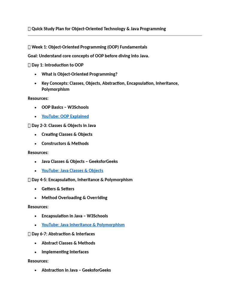MCS 24 - Study Plan for Object-Oriented Technology & Java Programming (BCA) | PDF | Object ...