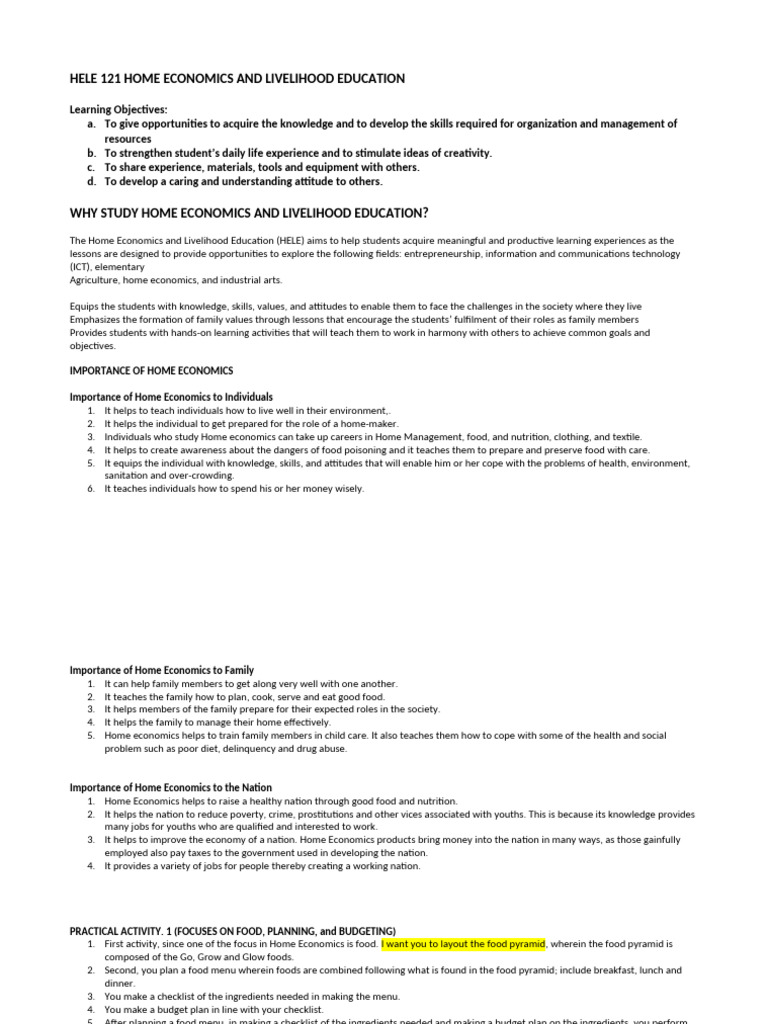 Understanding HELE in Home Economics | PDF | Home Economics | Learning