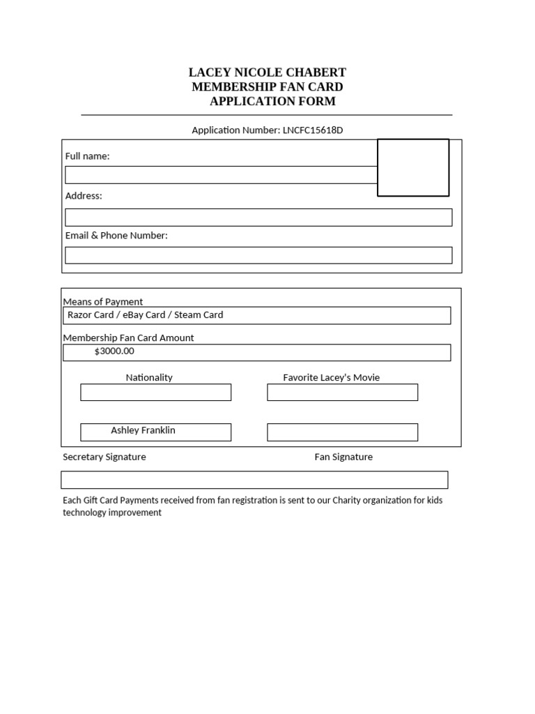 Lacey Chabert Fan Card Application Form | PDF
