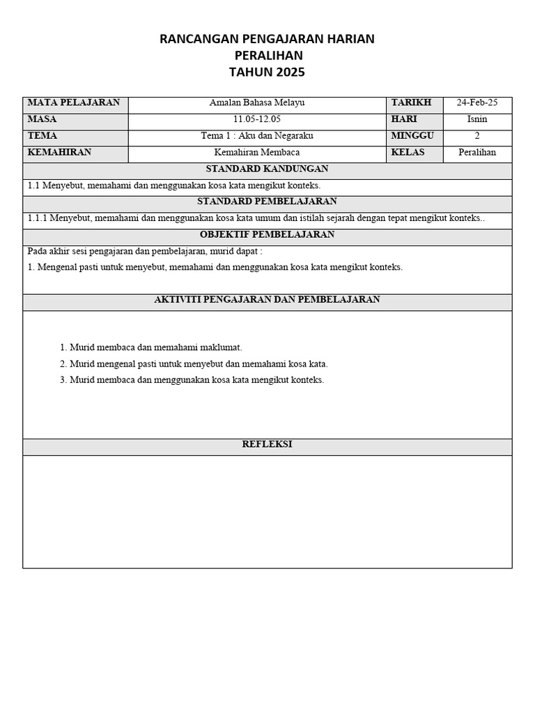 RPH Abm Peralihan Week 1 | PDF