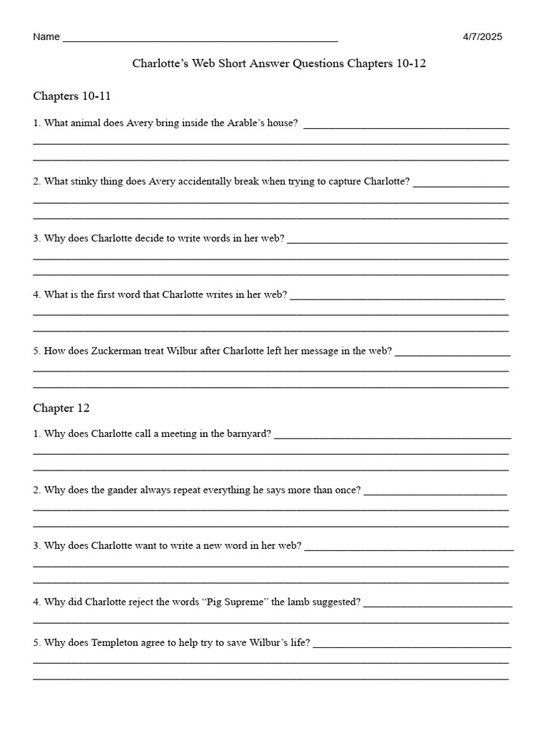 ESLCO-Charlotte's Web Chapters 10-12 Vocabulary Pop Quiz | PDF | Harper ...