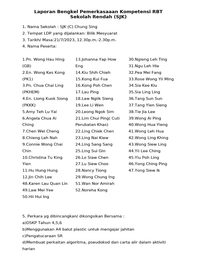 Laporan Bengkel Pemerkasaaan Kompetensi RBT | PDF