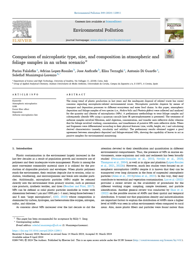 Comparison of Microplastic Type, Size, and Composition in Atmospheric ...