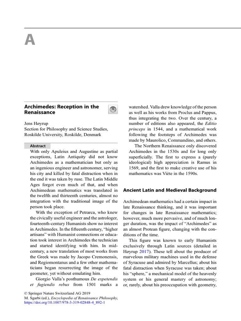 Archimedes' Renaissance Reception | PDF