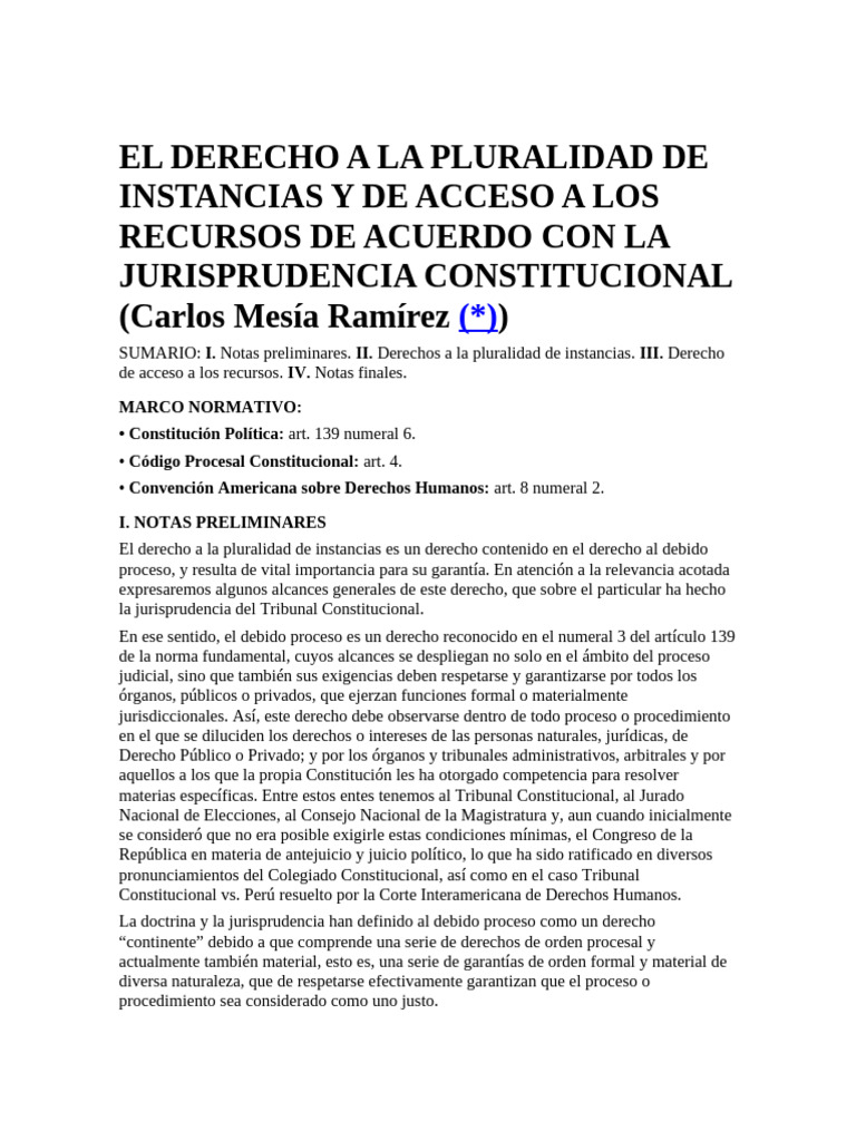 El Derecho A La Pluralidad de Instancias y de Acceso A Los Recursos de Acuerdo Con La ...
