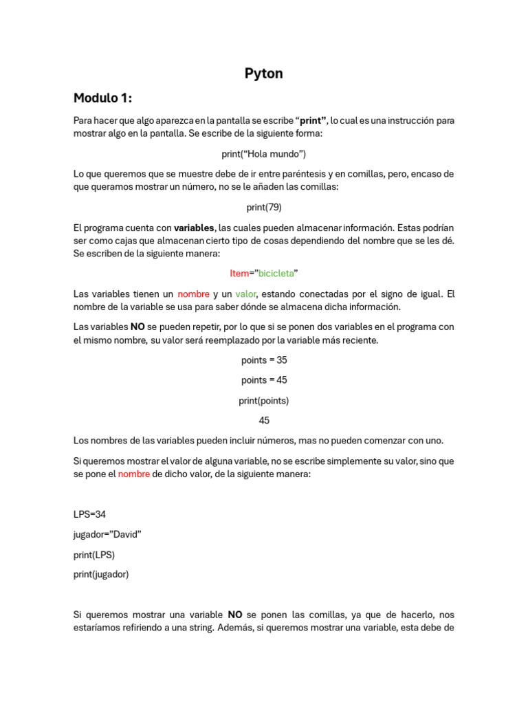 Introducción a Python: Variables y Bucles | PDF | HTML | Variable (informática)