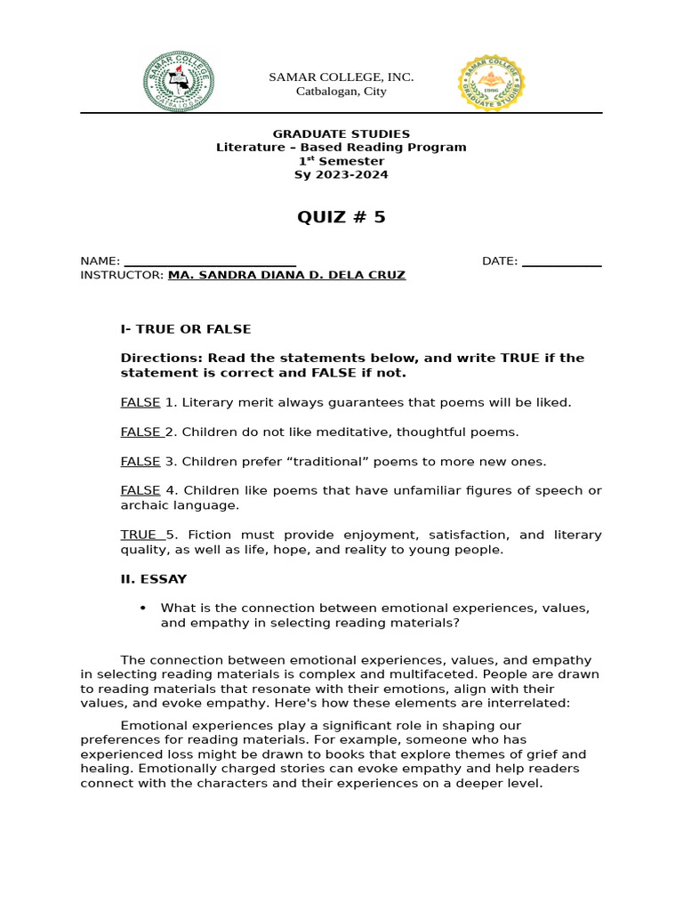 QUIZ 5 Module 5 Part 1 and 2 | PDF | Empathy | Psychological Concepts