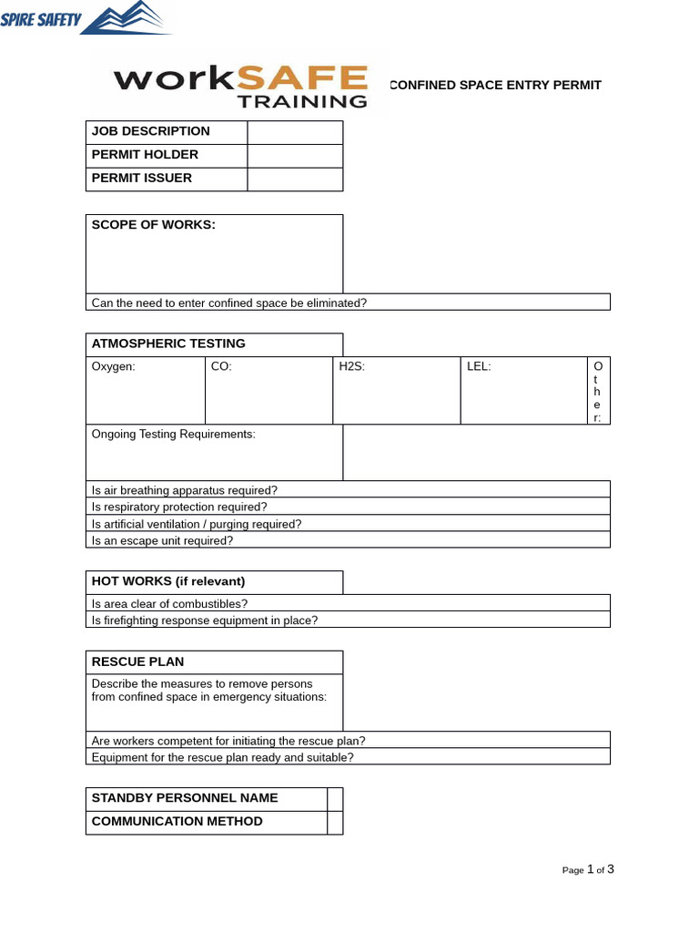 Confined Space Entry Permit | PDF | Underwater Diving | Respiration