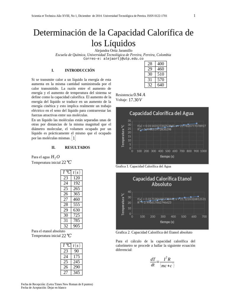 Capacidad Calorífica de Líquidos Estudiada | PDF | Capacidad calorífica ...