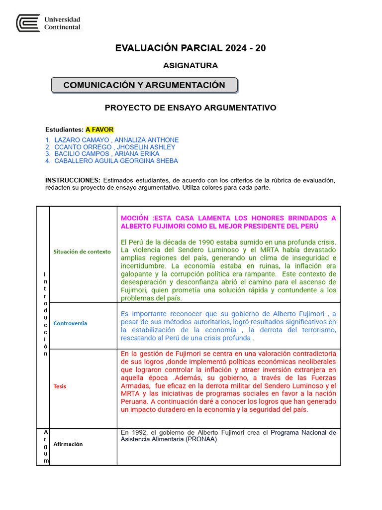 GRUPO 2 - FAVOR-Redacción Del Proyecto de Ensayo 2025-20 | PDF | Perú