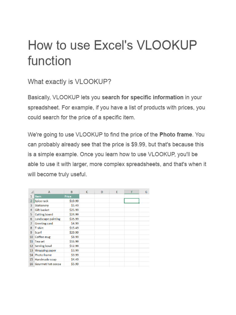 Excel's VLOOKUP function | PDF