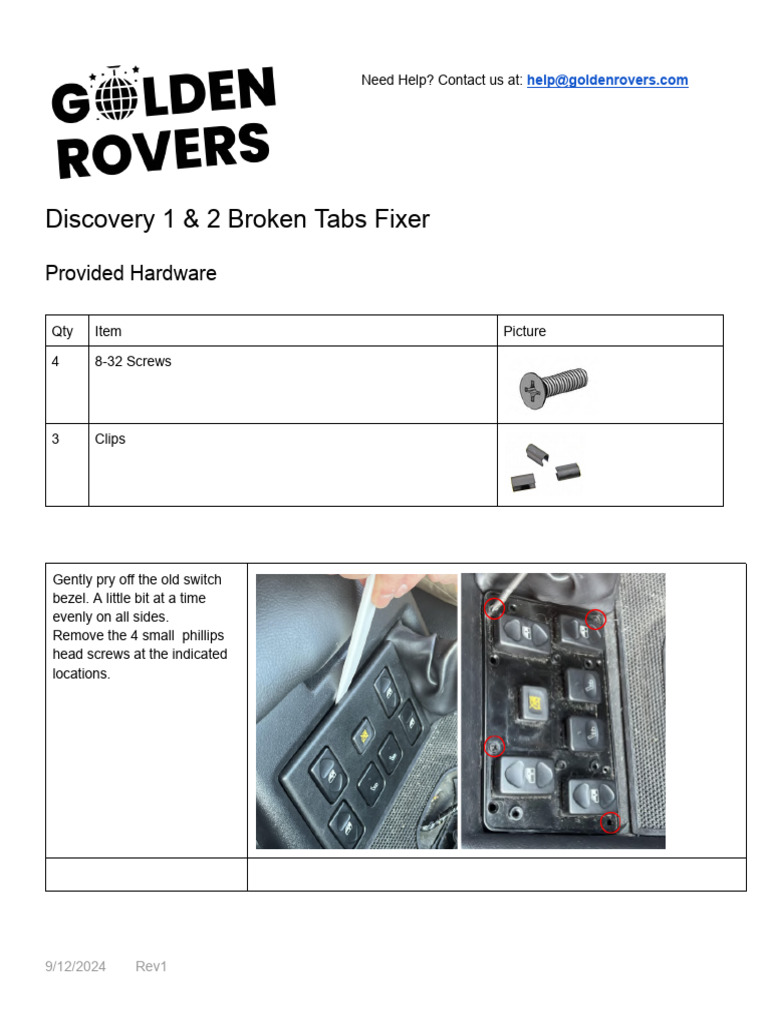 Discovery 1 2 Broken Tabs Fixer Install Instructions | PDF