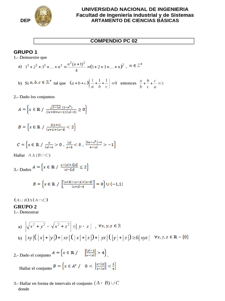 Compendio PC 2 BM01 2022-1 | PDF | Intervalo (Matemáticas) | Función (Matemáticas)