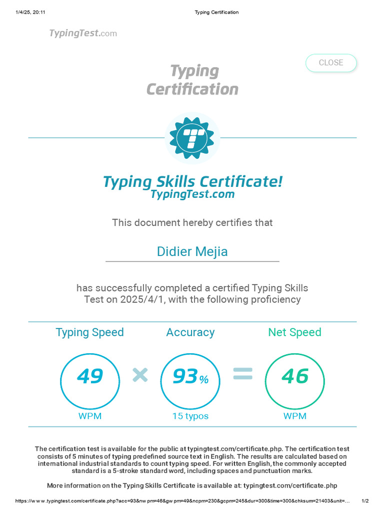 Typing Certification | PDF