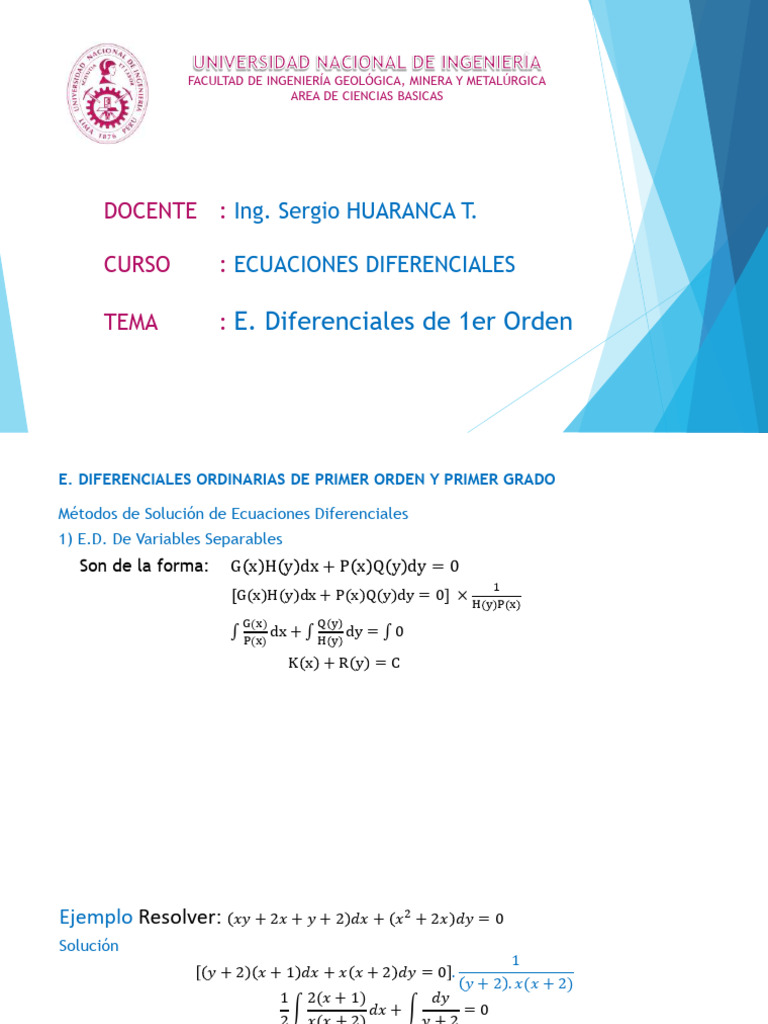 Clase 2 E. Difernciales 1er Orden | PDF | Ecuaciones | Matemáticas Aplicadas