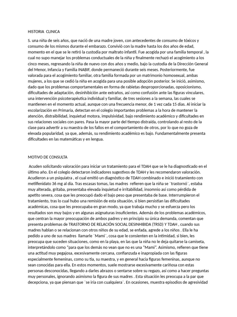 Evaluación de TDAH y TRSD en Niña | PDF | Desorden hiperactivo y ...