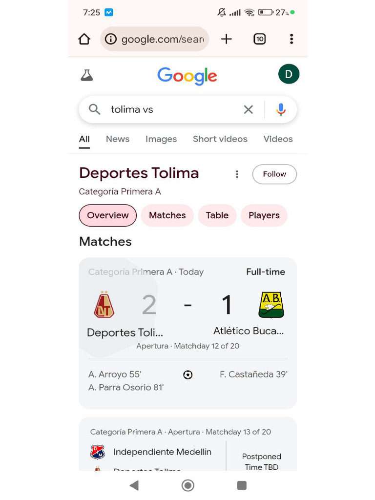 Partido Tolima Vs Bucaramanga | PDF