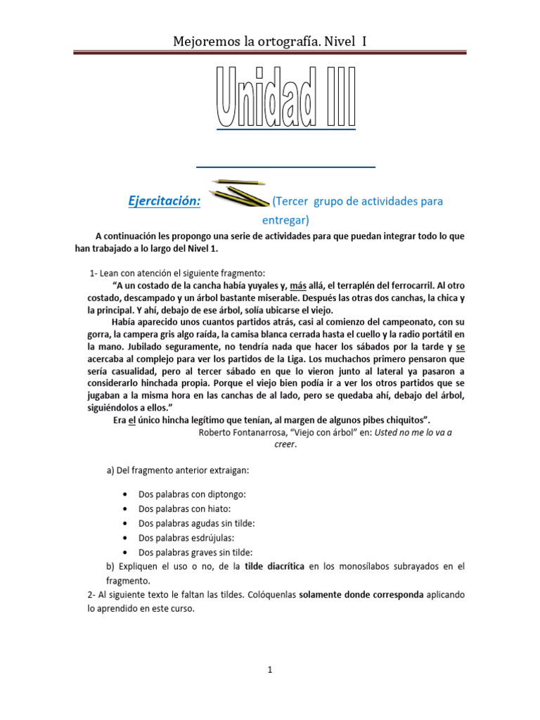 Mejoremos La Ortografia. Nivel I.Unidad III 1 | PDF | Lingüística