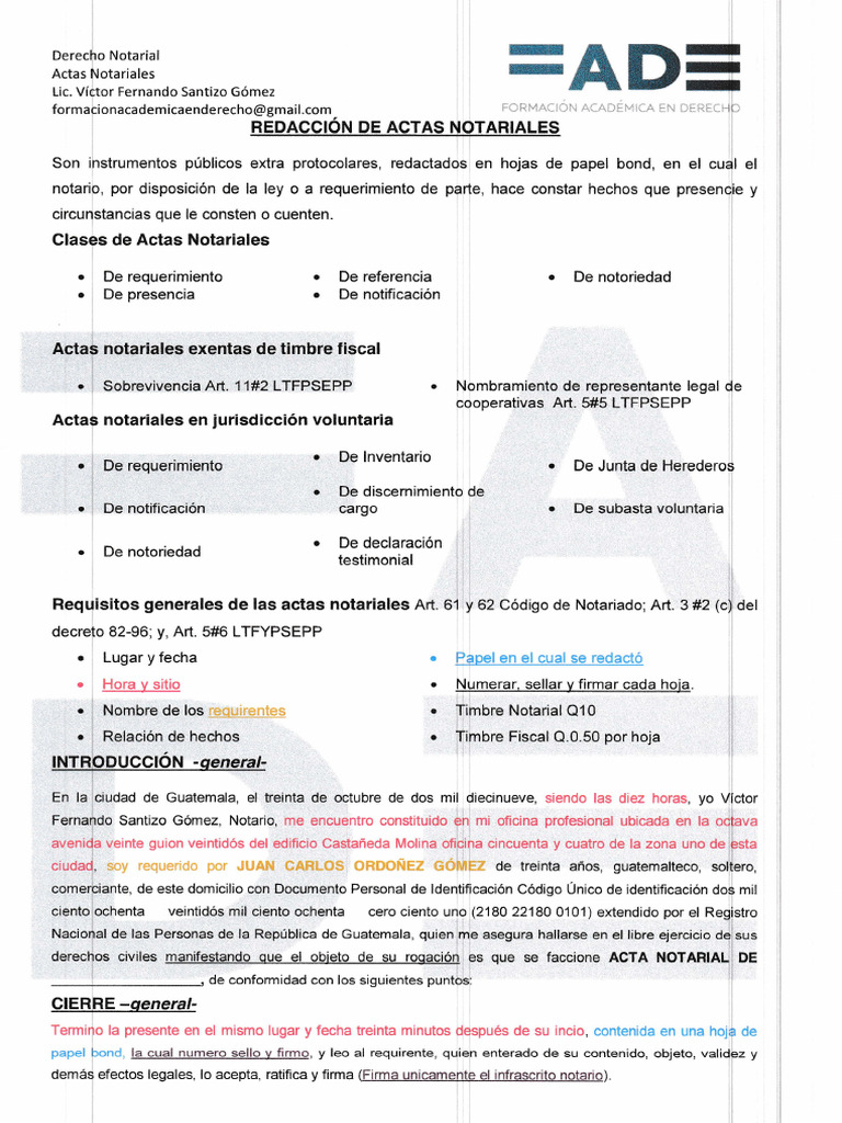 Redacción de Actas Notariales | PDF | Guatemala | Derecho Civil (Common ...