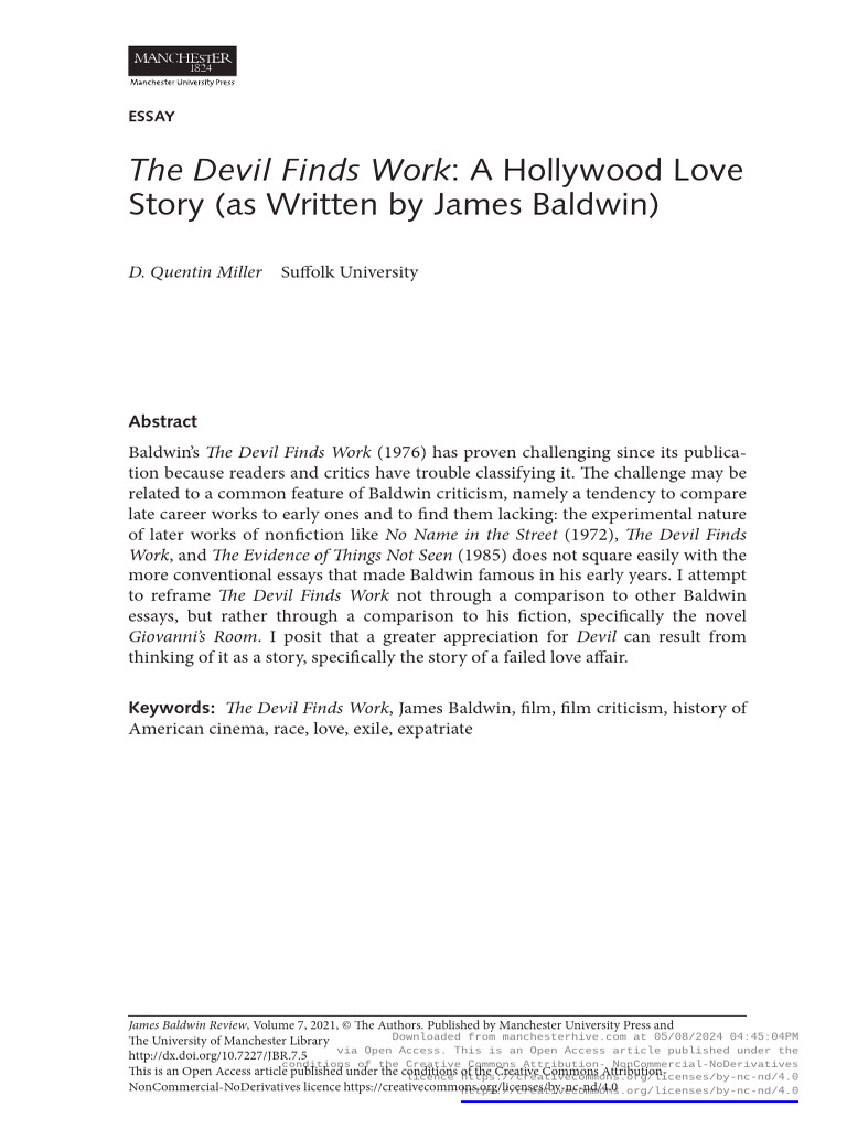 Analyzing Baldwin's The Devil Finds Work | PDF | Essays | Paranoia