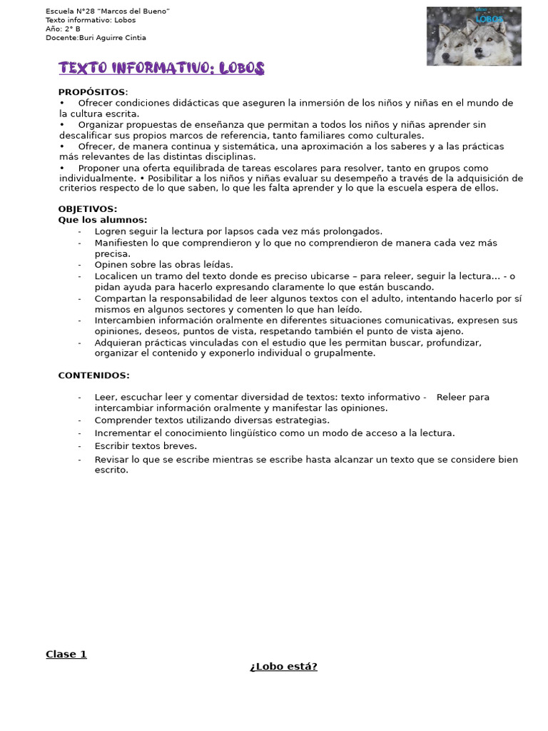 Secuencia Texto Informativo. Lobos | PDF | Enseñando | Comunicación humana