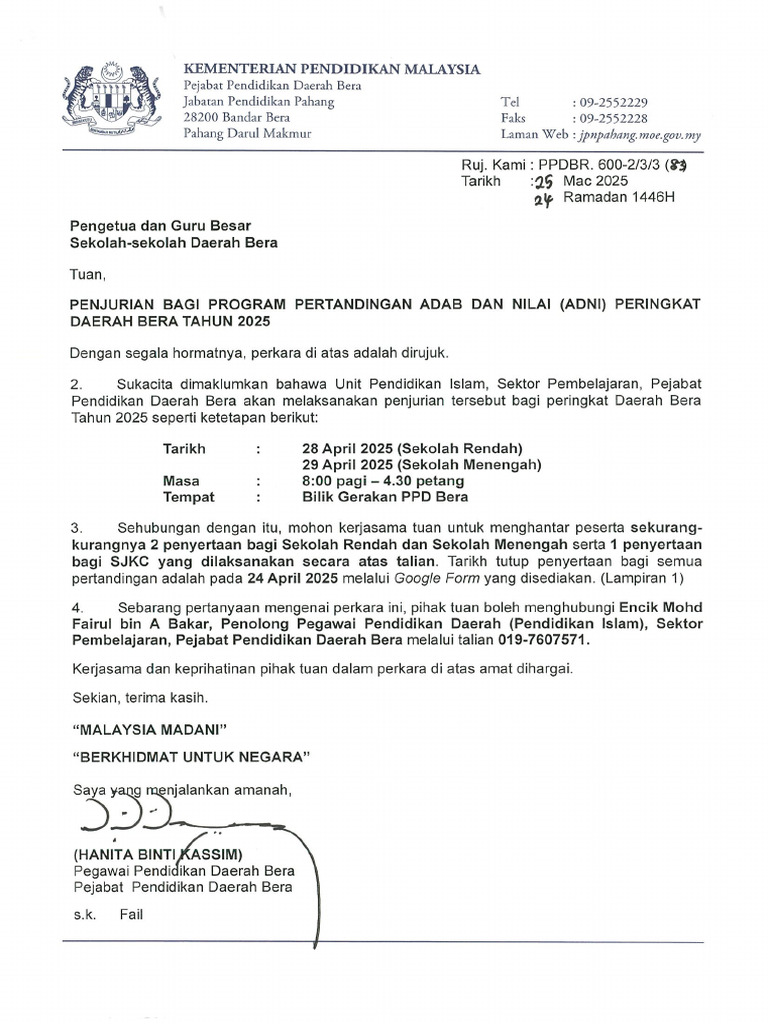 Penjurian Bagi Program Pertandingan Adab Dan Nilai (Adni) Peringkat ...