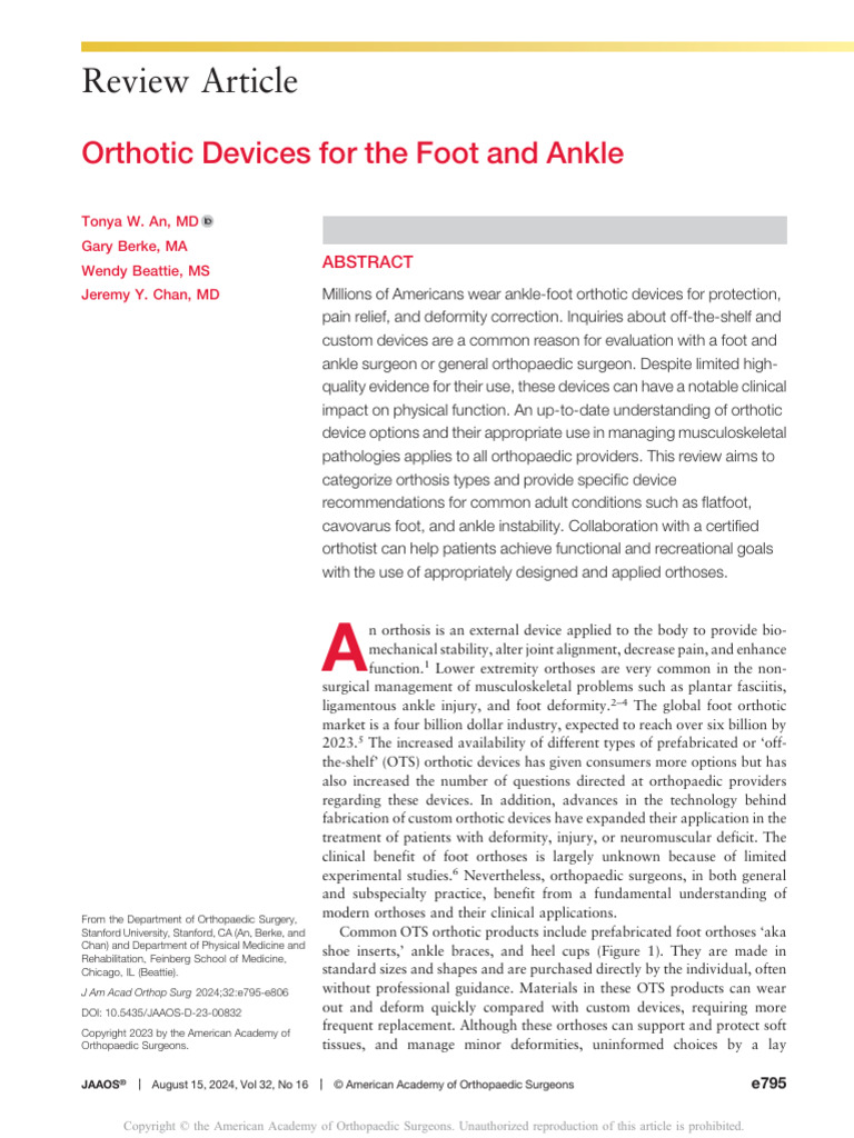 Orthotic Devices for the Foot and Ankle | PDF | Foot | Musculoskeletal ...