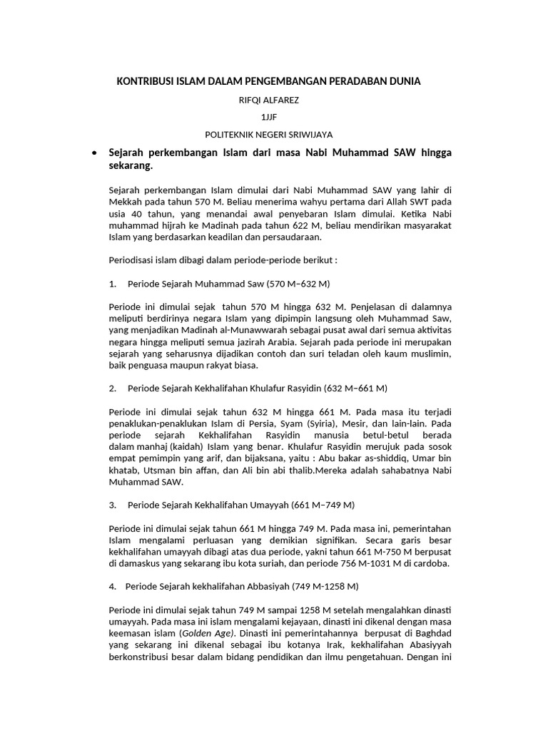 Kontribusi Islam Dalam Pengembangan Peradaban Dunia | PDF