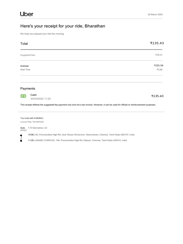 Uber Receipt - 30mar2025 | PDF