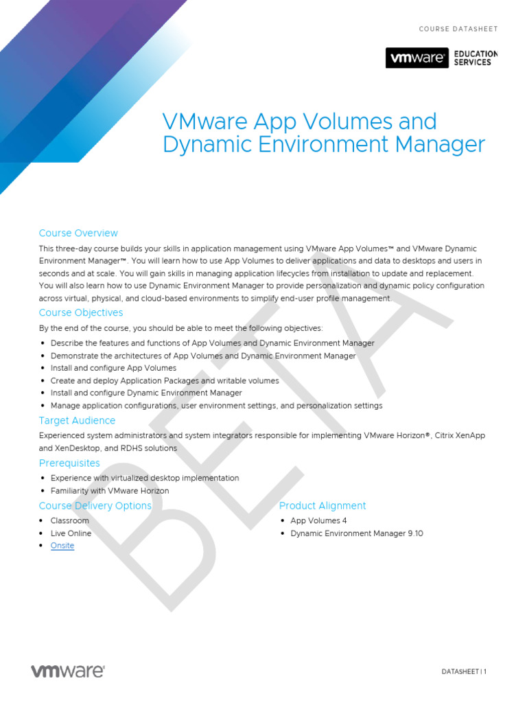 EDU - DATASHEET VMware App Volumes and Dynamic Environment Manager - BETA | PDF | Trademark ...