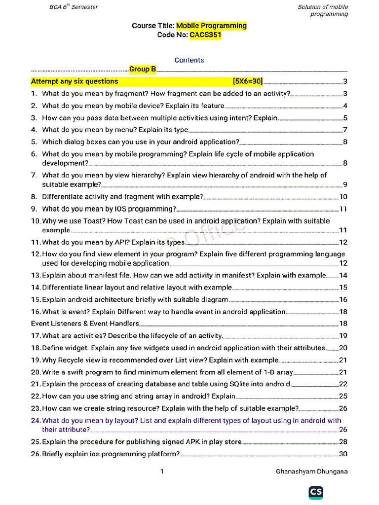 Mobile Program Imp Ques | PDF