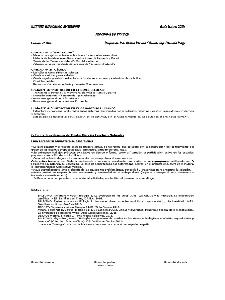 Programa BiologÃ A 2do 2024 | PDF | Biología Celular) | Evolución