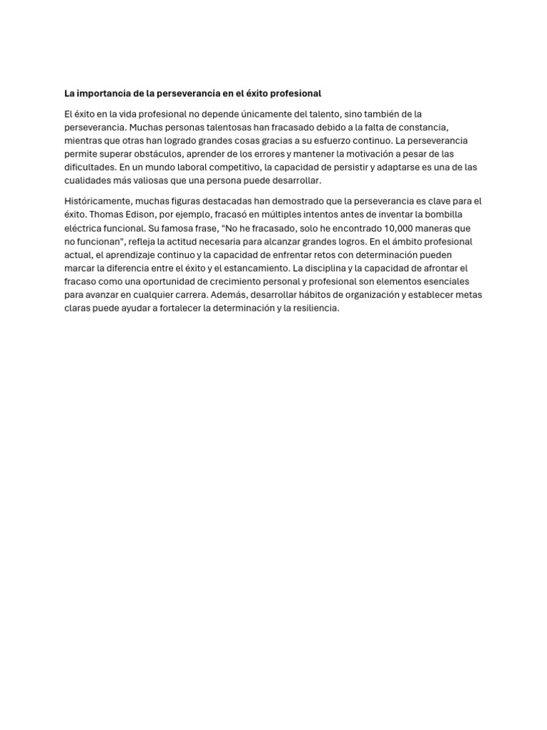 La Perseverancia en El Ambito Laboral | PDF