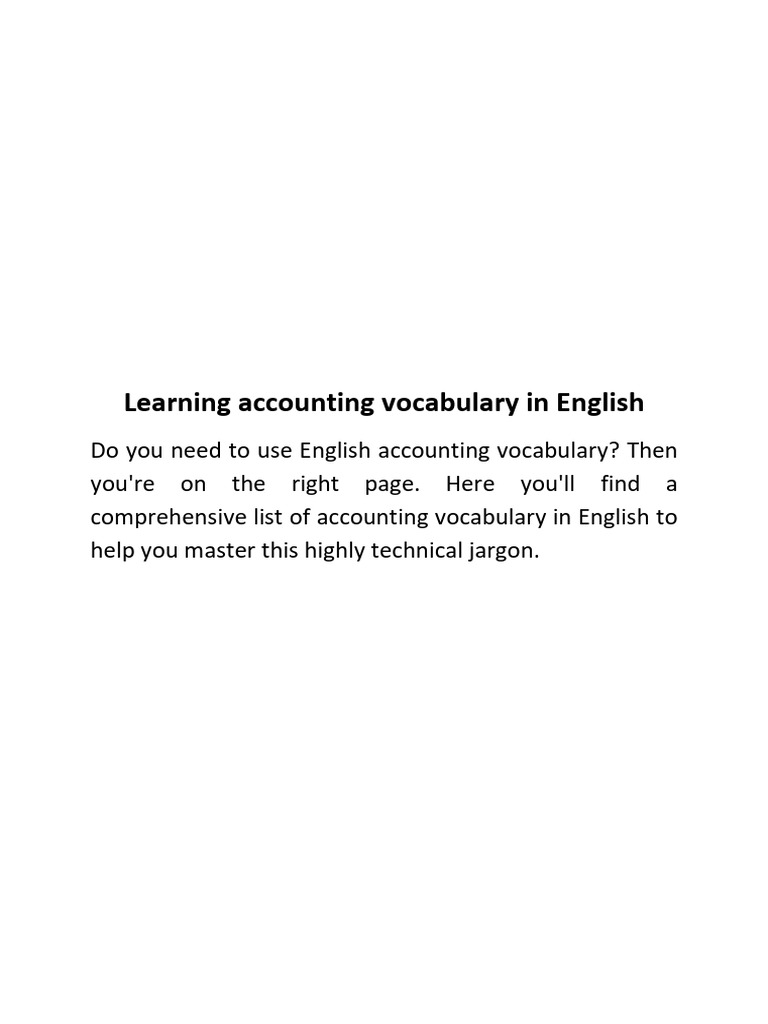 Learning Accounting Vocabulary in English | PDF