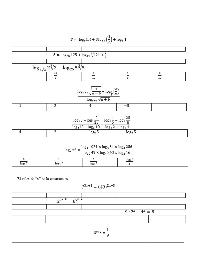 Practica de Logaritmos | PDF | Ecuaciones | Logaritmo