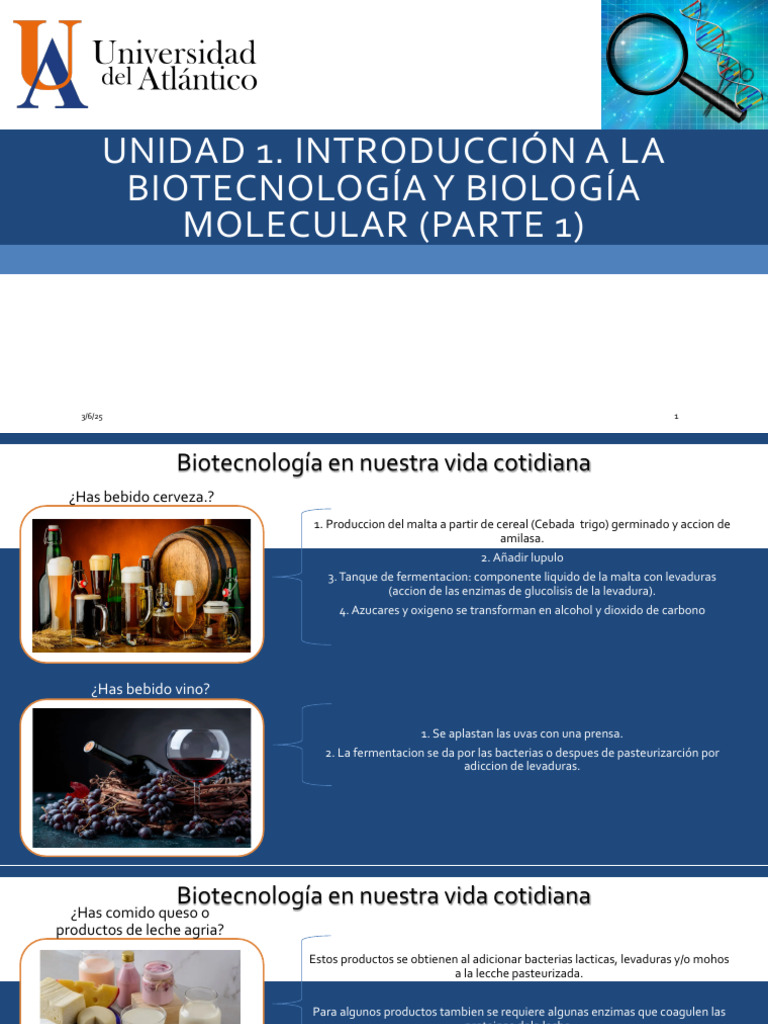 1.1. Unidad 1. Introduccion A La Biotec y Biomol (Parte 1) | PDF | Fermentación | Levadura