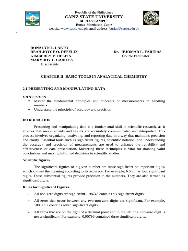 Chapter 2 - Basic Tools in Analytical Chemistry Final | PDF | Significant Figures | Numbers