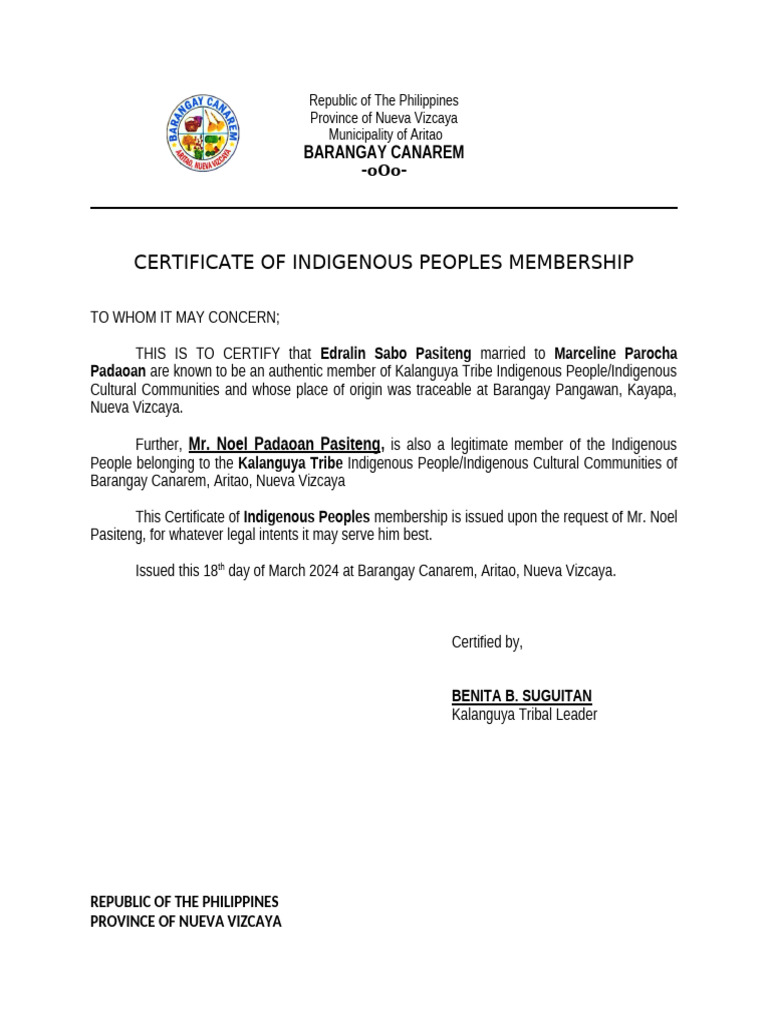 Canarem Tribal Membership Certificate | PDF | Affidavit | Legal Procedure