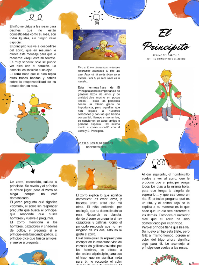 Tríptico El Principito 1º C.E.B.G. Los Algarrobos | PDF