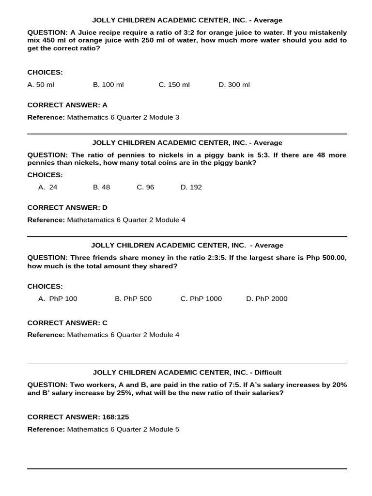 EASY-QUESTION-ACADEMIC-COMPETITION (1) | PDF | Ratio