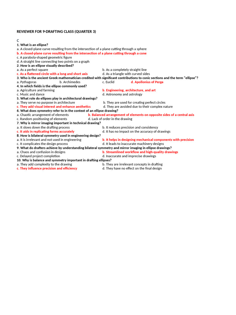 REVIEWER-FOR-9-DRAFTING-Q3-C | PDF | Ellipse | Technical Drawing