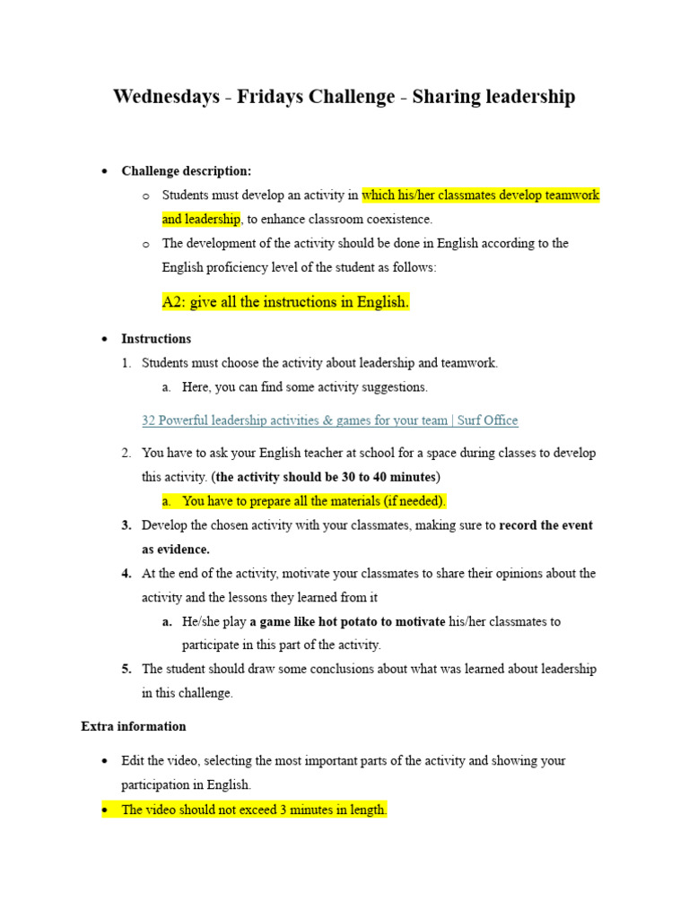 Challenge - Wednesday - Friday | PDF