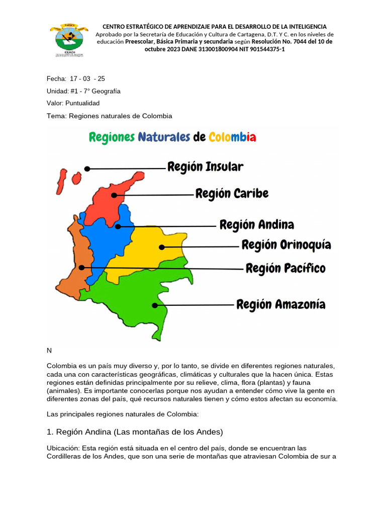 La Regiã N en Colombia - GeografÃ - A 7Â° 2025 | PDF | Colombia | caribe