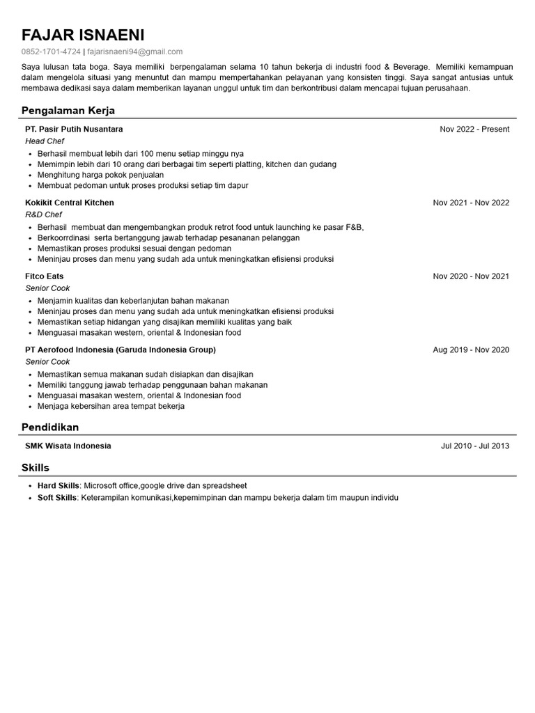 CV Fajar Isnaeni | PDF