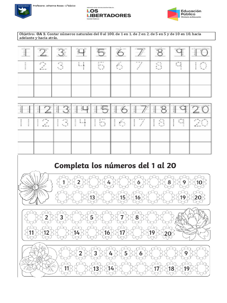 1° Basico - Contar - de 1 en 1,2 en 2. | PDF