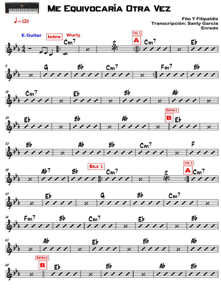 Me Equivocaría Otra Vez (CM) (E.Piano+E.Guitar) | PDF