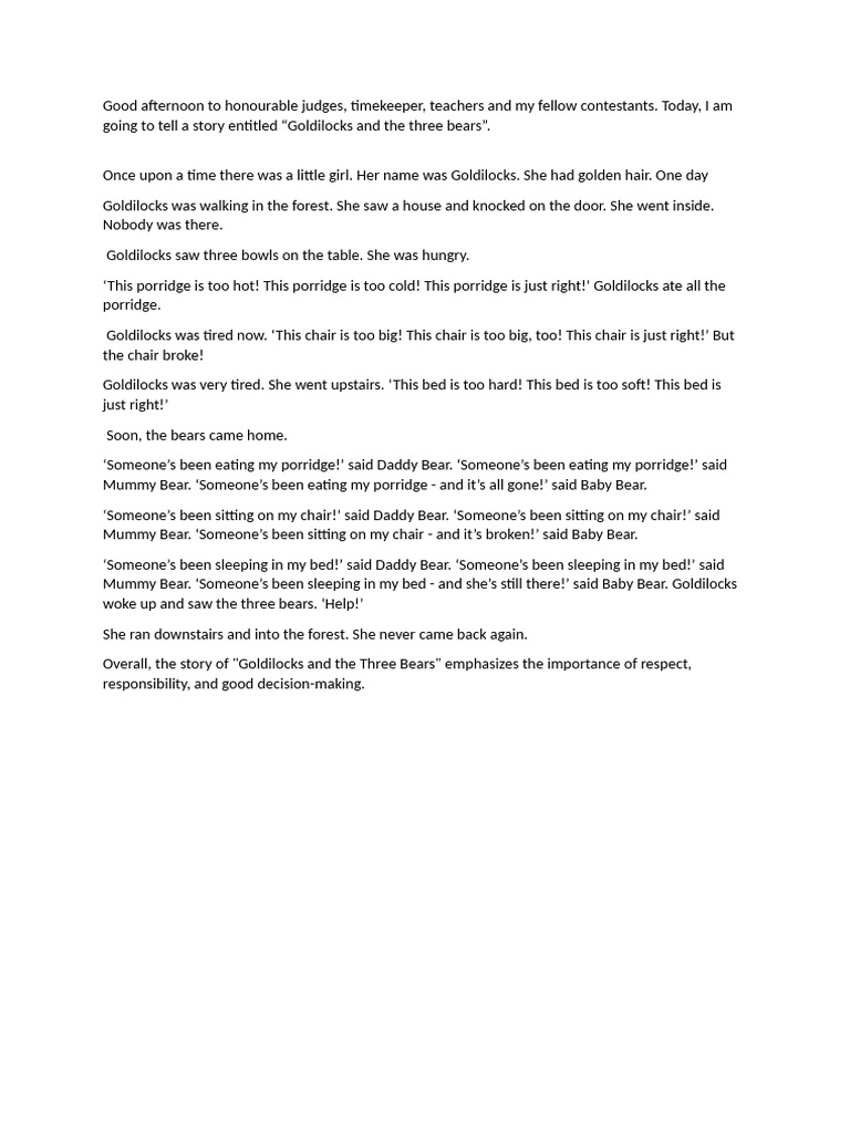 Goldilocks and The Three Bears | PDF