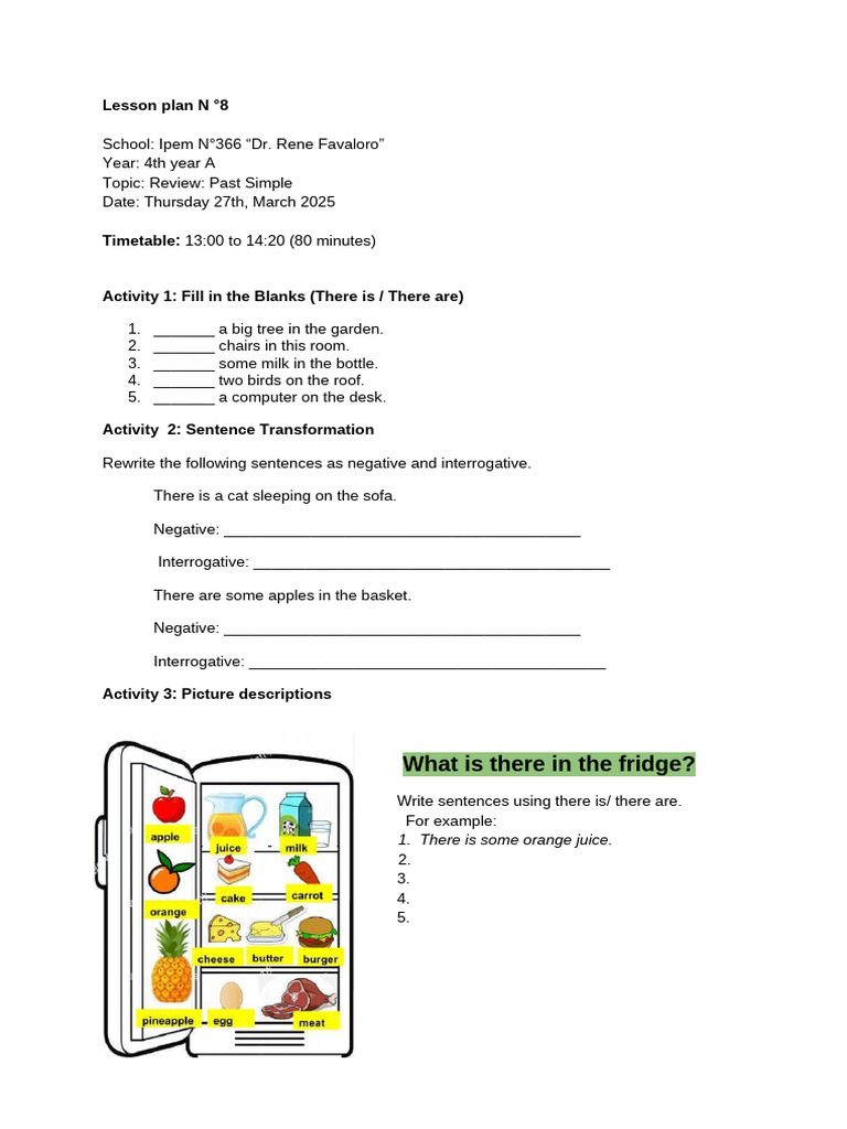 Past Simple Review: There Is/Are Lesson | PDF